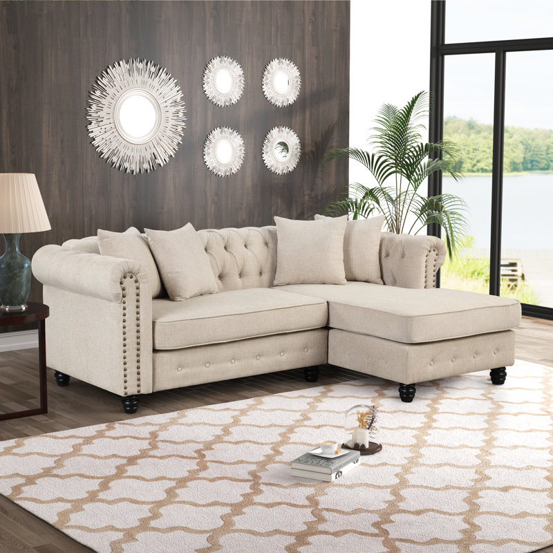 Lark Manor Anthwan 86 Wide Linen Right Hand Facing Sofa Chaise Reviews Wayfair
